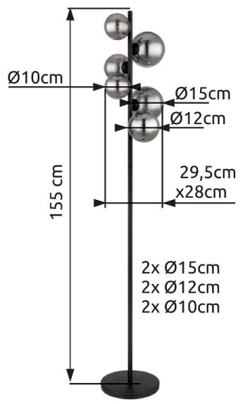 Globo 56133-6S - LED Stojací lampa RIHA 6xG9/3,5W/230V kouřová/černá