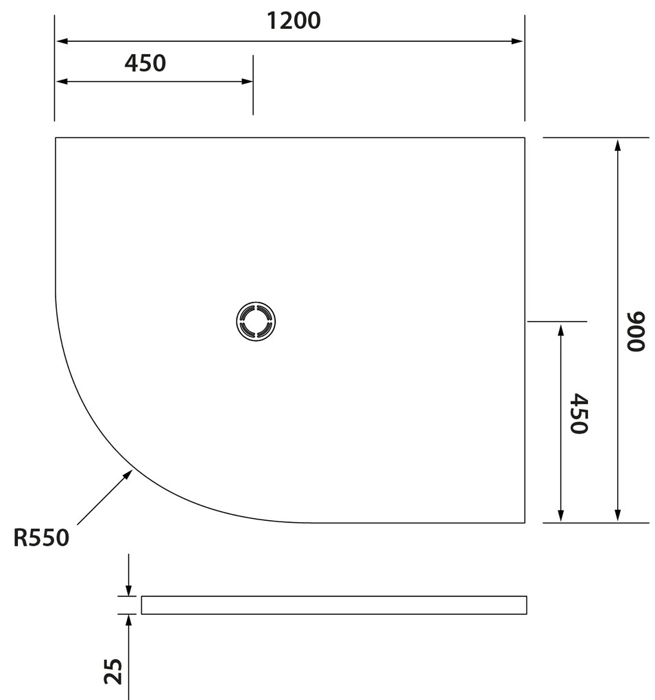 Polysan FLEXIA vanička z litého mramoru čtvrtkruh, 120x90x2,5 cm, R550, pravá, 91391