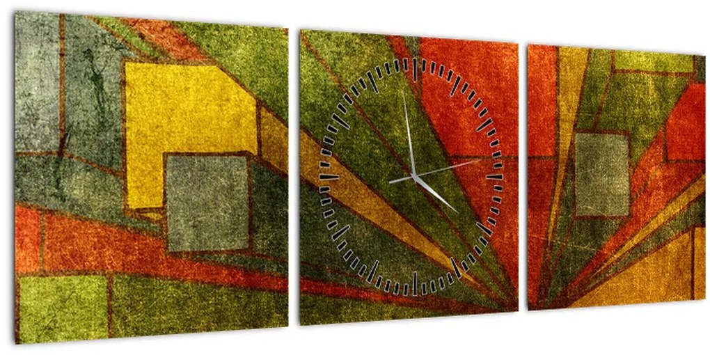 Obraz geometrické abstrakce (s hodinami) (90x30 cm)
