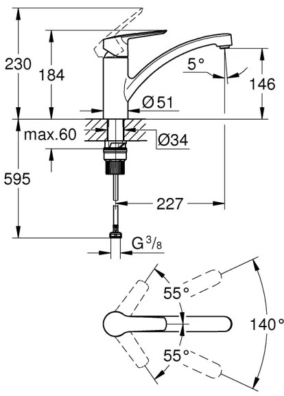 GROHE 324412432 - Dřezová baterie START 184 mm černá