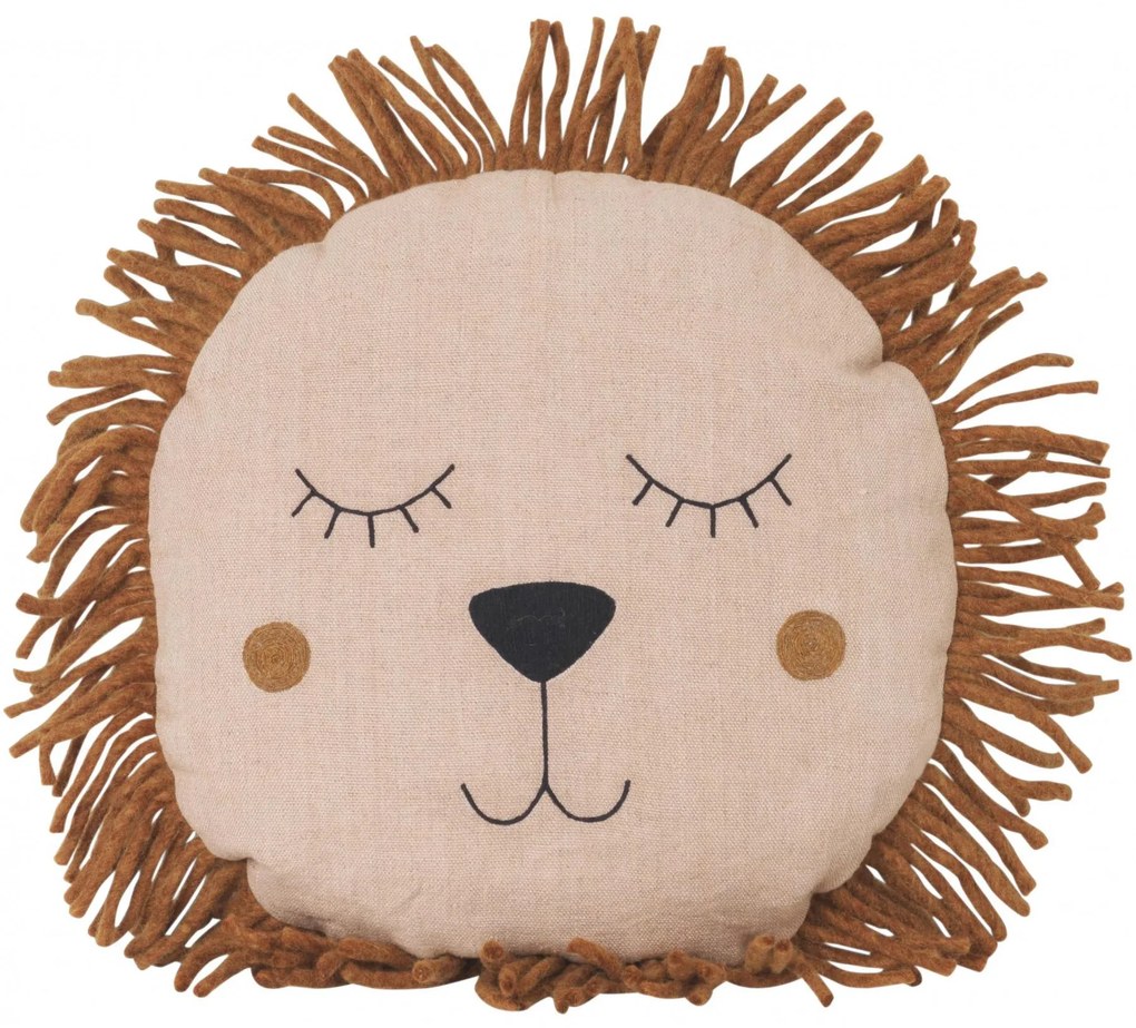 ferm LIVING Dětský polštář Safari Lion Rose 35 cm, hnědá barva, textil