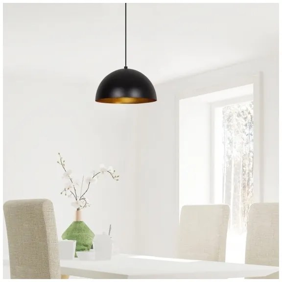 Lustr na lanku SIVANI 1xE27/40W/230V pr. 30 cm černá/měděná