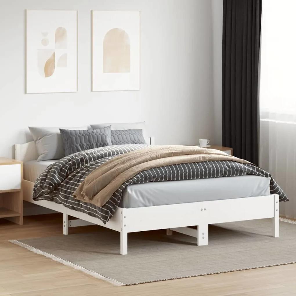 vidaXL Rám postele s čelem voskově 140 x 200 cm masivní borovice [842595] Barva: Bílá