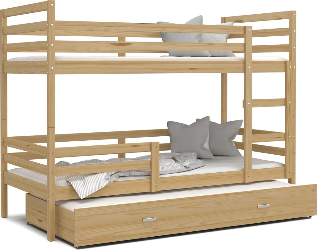 MAXMAX Dětská patrová postel s přistýlkou JACKIE 3 - 200x90 cm - borovice