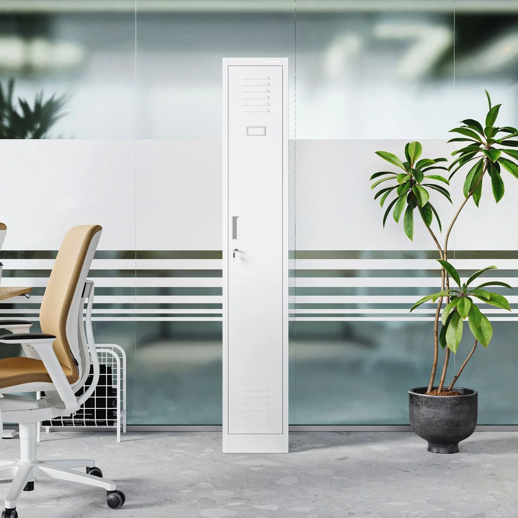 Úzká jednokomorová šatní skříňka pro zaměstnance, bílá, 300x1800x500 mm: KACPER II Plus