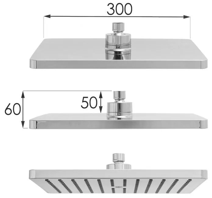 Sprchová souprava KABE s výtokem do vany - chromová - hlavice 30x30 cm
