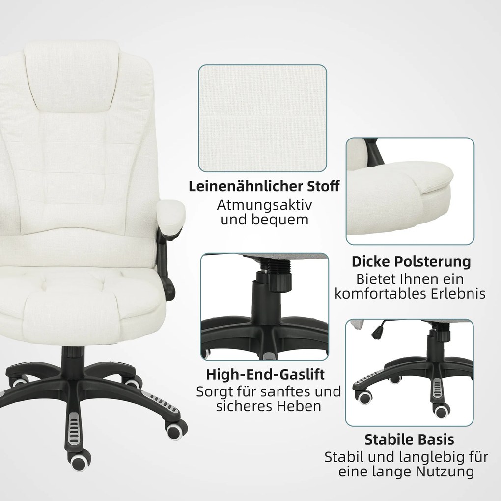 Vinsetto Ergonomická židle ke stolu s masážní funkcí, 68 x 72 x 110–120 cm, krémově bílá