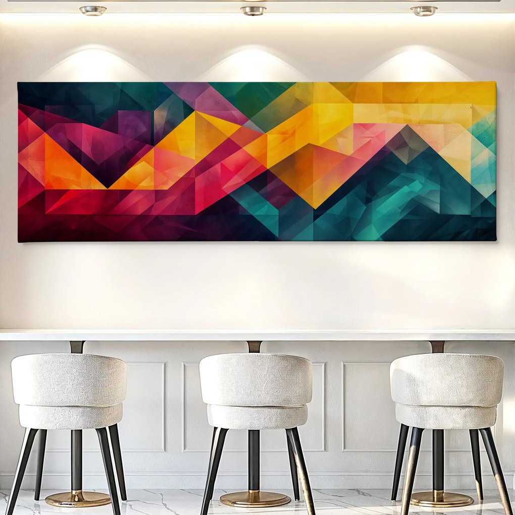 Obraz na plátně - Funky trojhránky FeelHappy.cz Velikost obrazu (šířka x výška): 270 x 90 cm