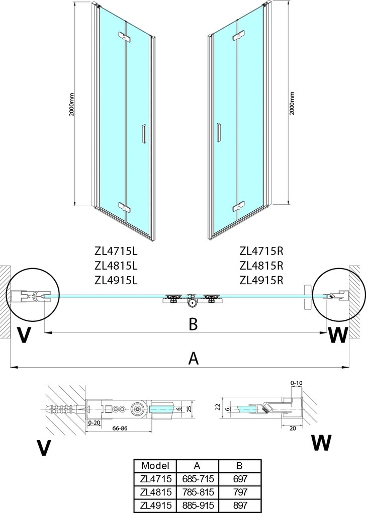 Polysan ZOOM sprchové dveře do niky 700 mm čiré sklo levé ZL4715L-01