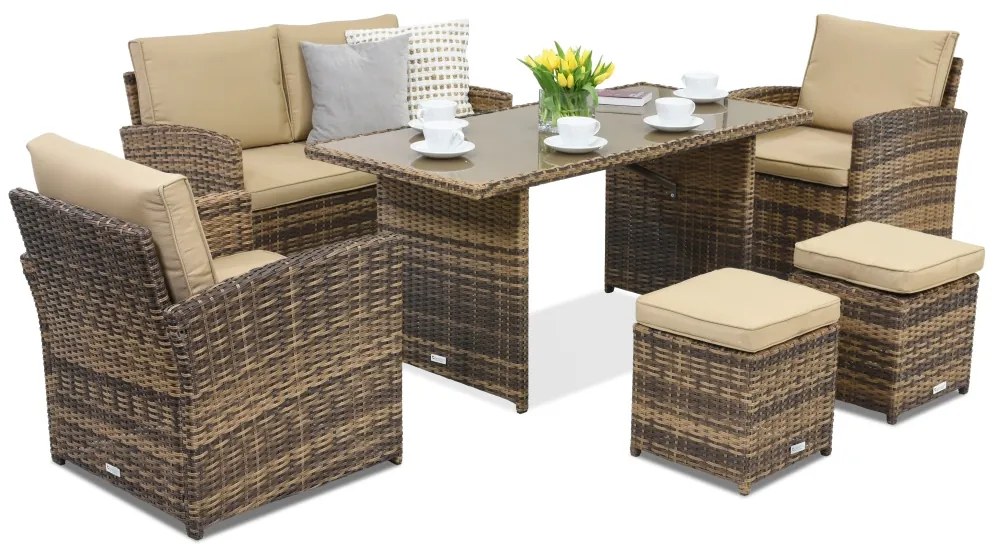 Zahradní nábytek Monaco Apetito 4 + 2 pufy Garden Point hnědý