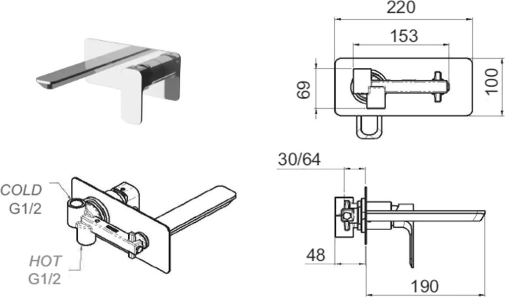 Sapho SPY PY08/15 umyvadlová podomítková baterie páková černá