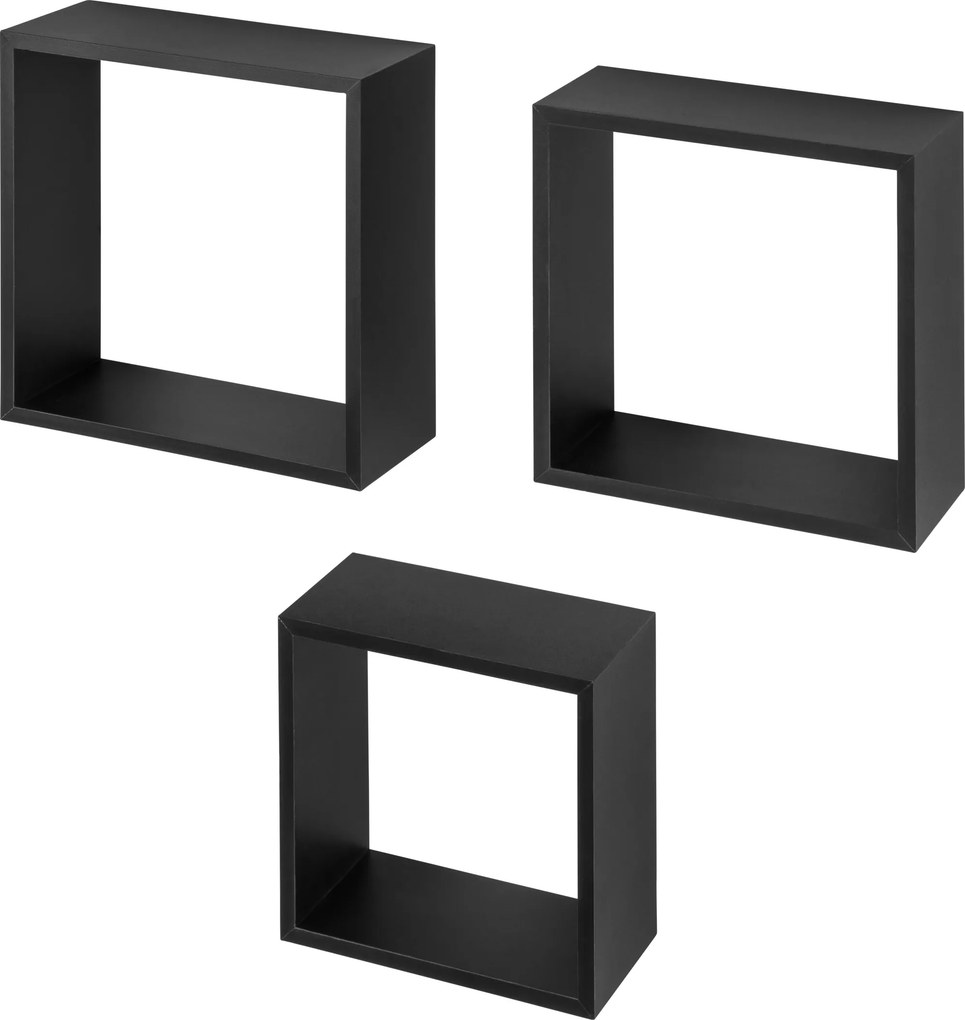 Livarno® Sada nástěnných poliček, 3dílná (Sada 3 policových kostek 30 x 30 cm, černá)