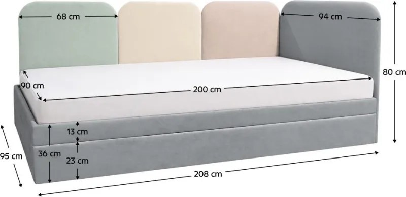 Postel s přistýlkou, šedá/mix barev, 90x200, DUHA Kondela 0000417764
