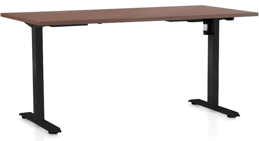 Výškově nastavitelný stůl OfficeTech A, 160 x 80 cm, černá podnož, ořech