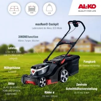AL-KO 3.82 Li Premium 18V SET - akumulátorová sekačka (s 2 x 5Ah akumulátory a nabíječkou)