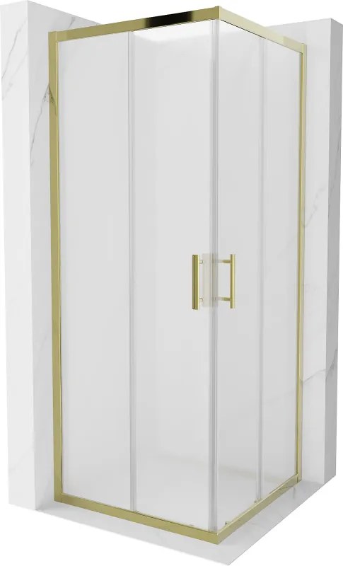 Mexen Rio, čtvercový sprchový kout s posuvnými dveřmi 80 (dveře) x 80 (dveře) x 190 cm, 5mm sklo námraza, zlatý profil, 860-080-080-50-30