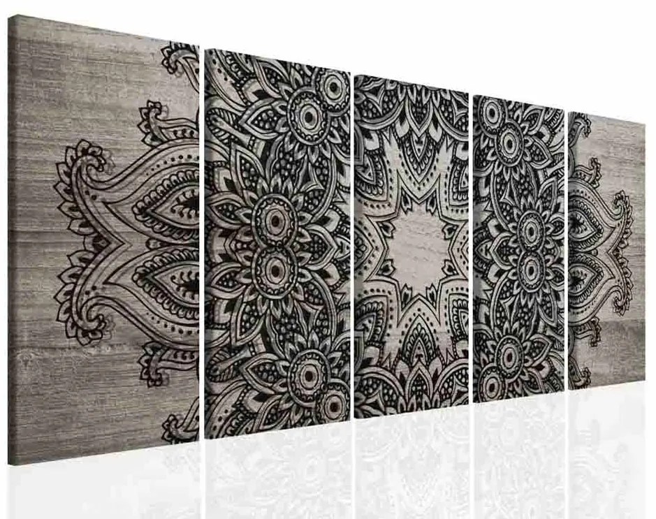 Obraz mandala černá krajka a dřevo (150x60 cm) - InSmile ®
