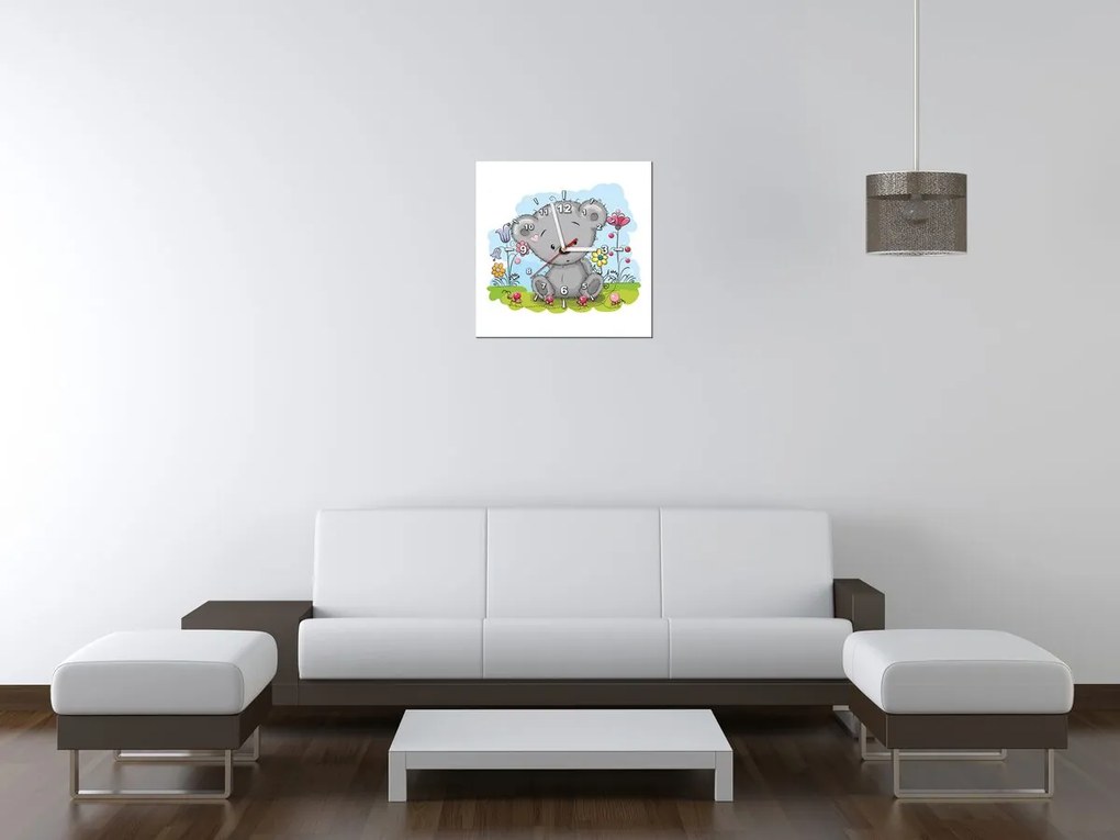 Gario Obraz s hodinami Medvídek na louce Rozměry: 40 x 40 cm