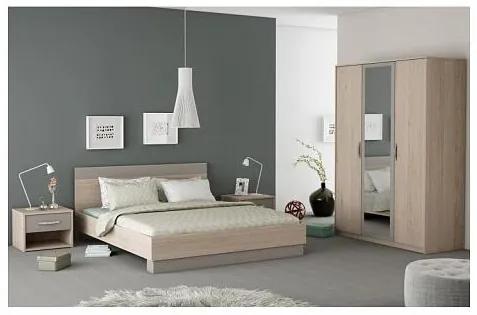 Ložnicový komplet GRAPHIC (skříň + postel + 2x noční stolek), dub arizona / šedá