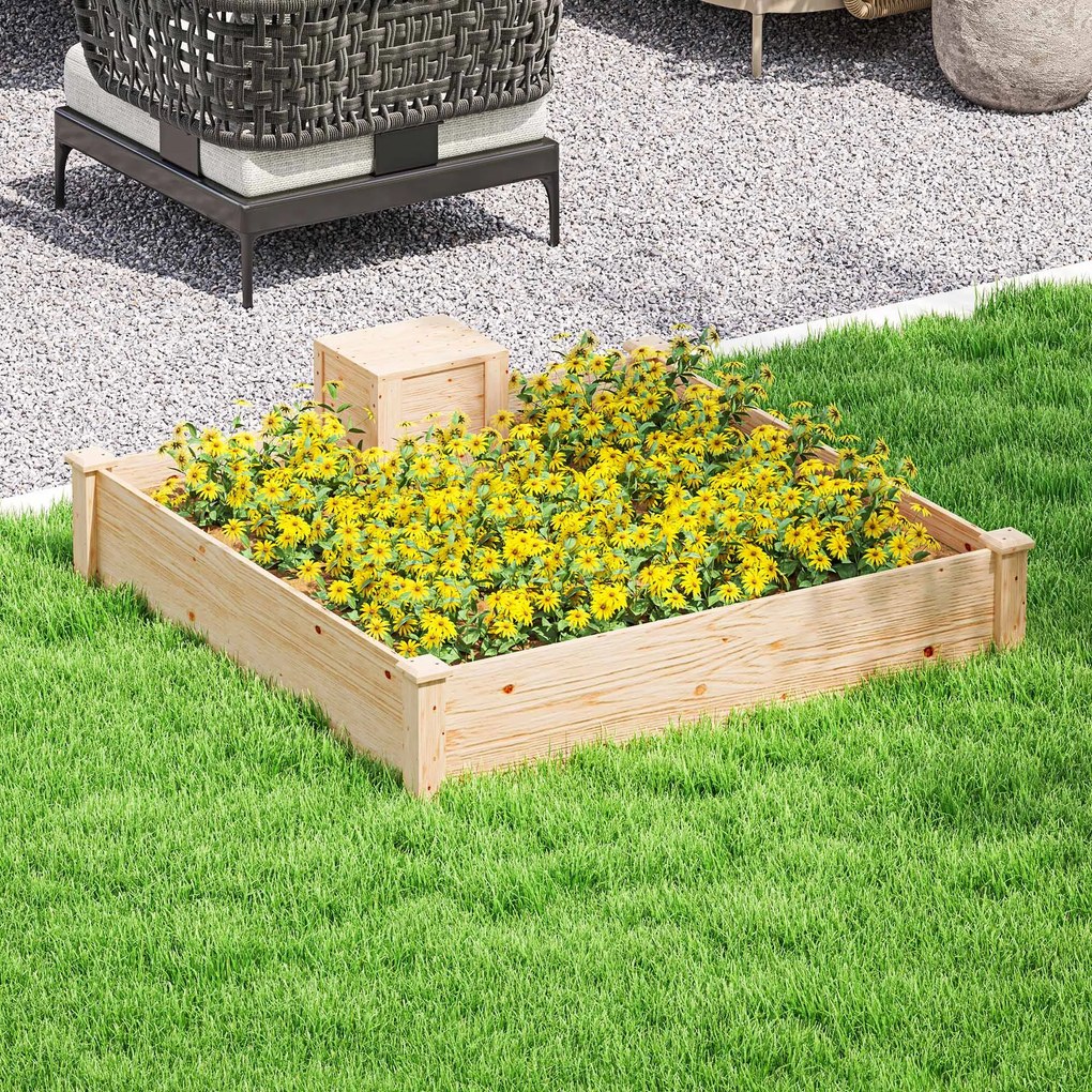 Outsunny Dřevěný Truhlík, venkovní čtvercový vyvýšený zahradní záhon s kompostérem, otevřený design, květinový záhon pro zeleninu a květiny na zahrad…