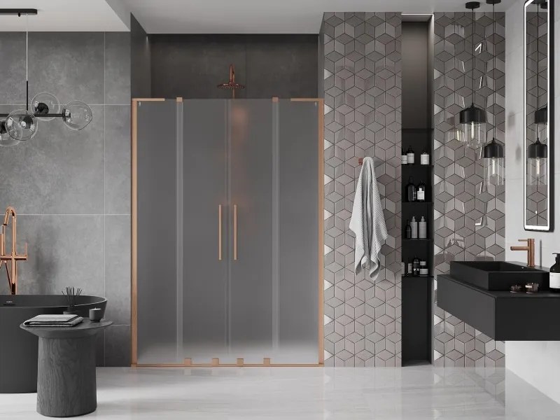 Mexen Velar L Duo, posuvné sprchové dveře do otvoru 160 cm, 8mm sklo námraza, měděná matná, 871-160-003-32-65