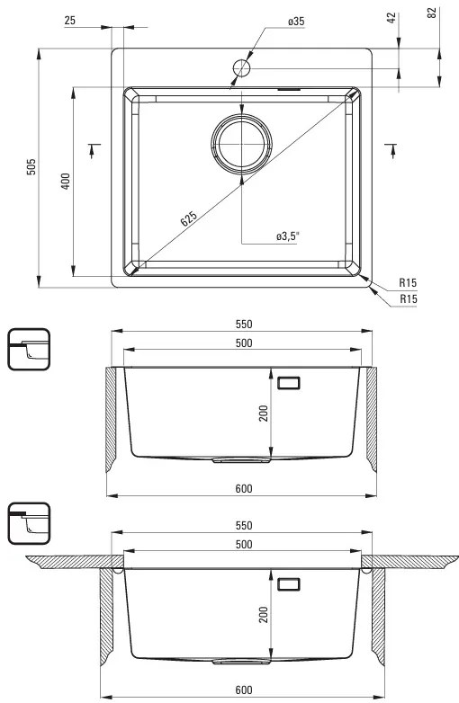 Deante Olfato, 1-komorový nerezový dřez 550x505x200mm, bronzová, DEA-ZPO_C10B