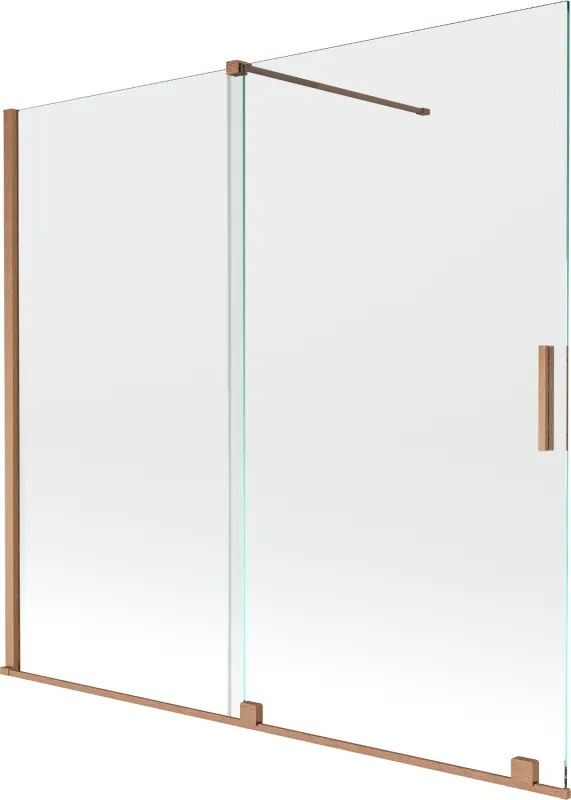 Mexen Velar, 2-křídlová posuvná vanová zástěna 170 x 150 cm, 8mm čiré sklo, měděná matná, 896-170-000-01-65