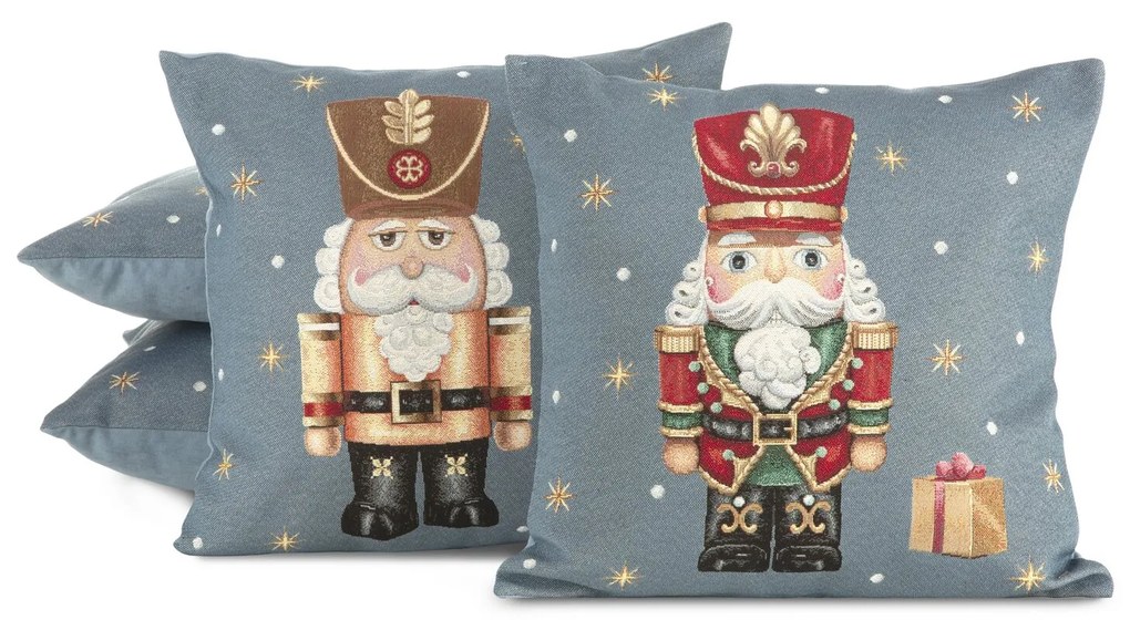 VÁNOČNÍ GOBELÍNOVÁ DEKORAČNÍ POVLAK NA POLŠTÁŘ NUTCRACKER 45X45 CM VZOROVANÁ