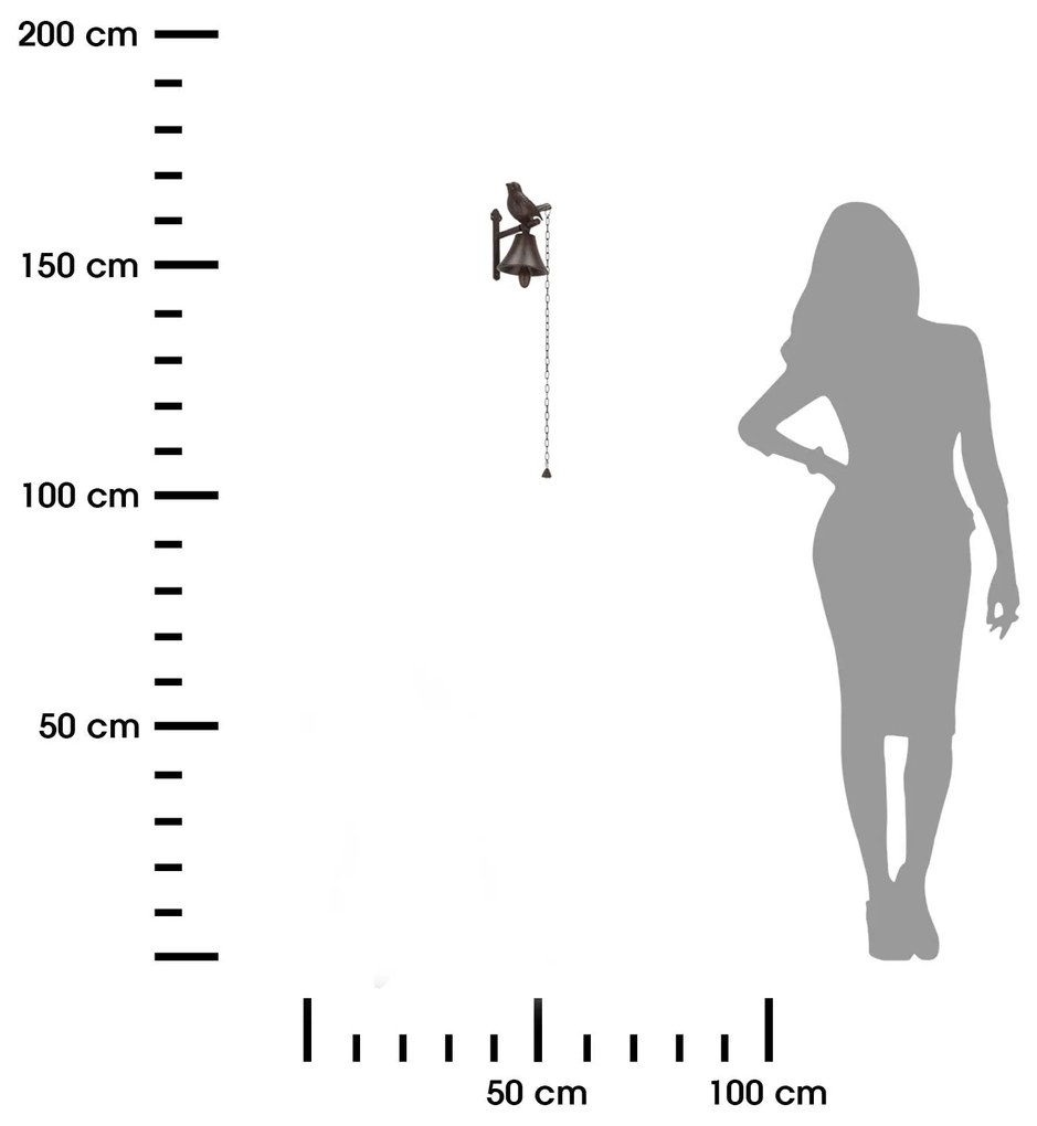 Zahradní zvonek Bird, 20x12 cm, litina, hnědá