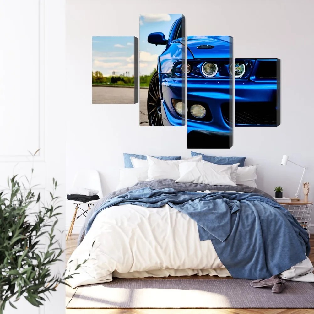 Vícedílný obraz Přední Část Modrého Sportovního Vozu Nedostatek Nedostatek Plátno Canvas 80x50