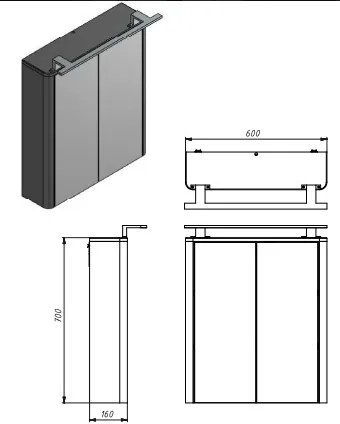 Kingsbath Livorno Structure Grey 60 zrcadlová skříňka do koupelny s LED osvětlením