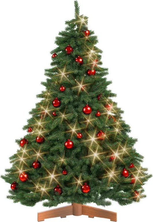 Umělý Vánoční stromek Premium 180cm + koule červená + Světelný řetěz teplá bílá