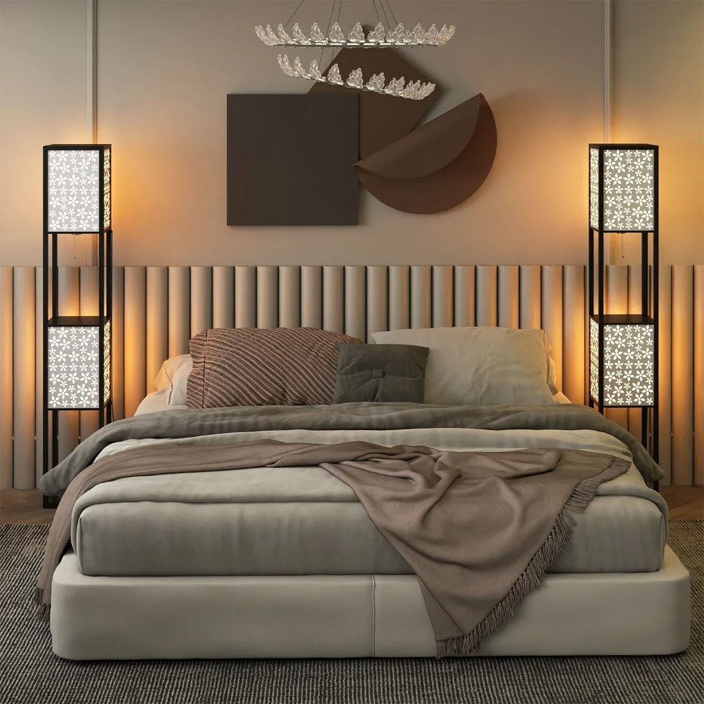 Costway 2 žárovková stojací lampa s 2 policemi Stojací lampa s 2 vyříznutým