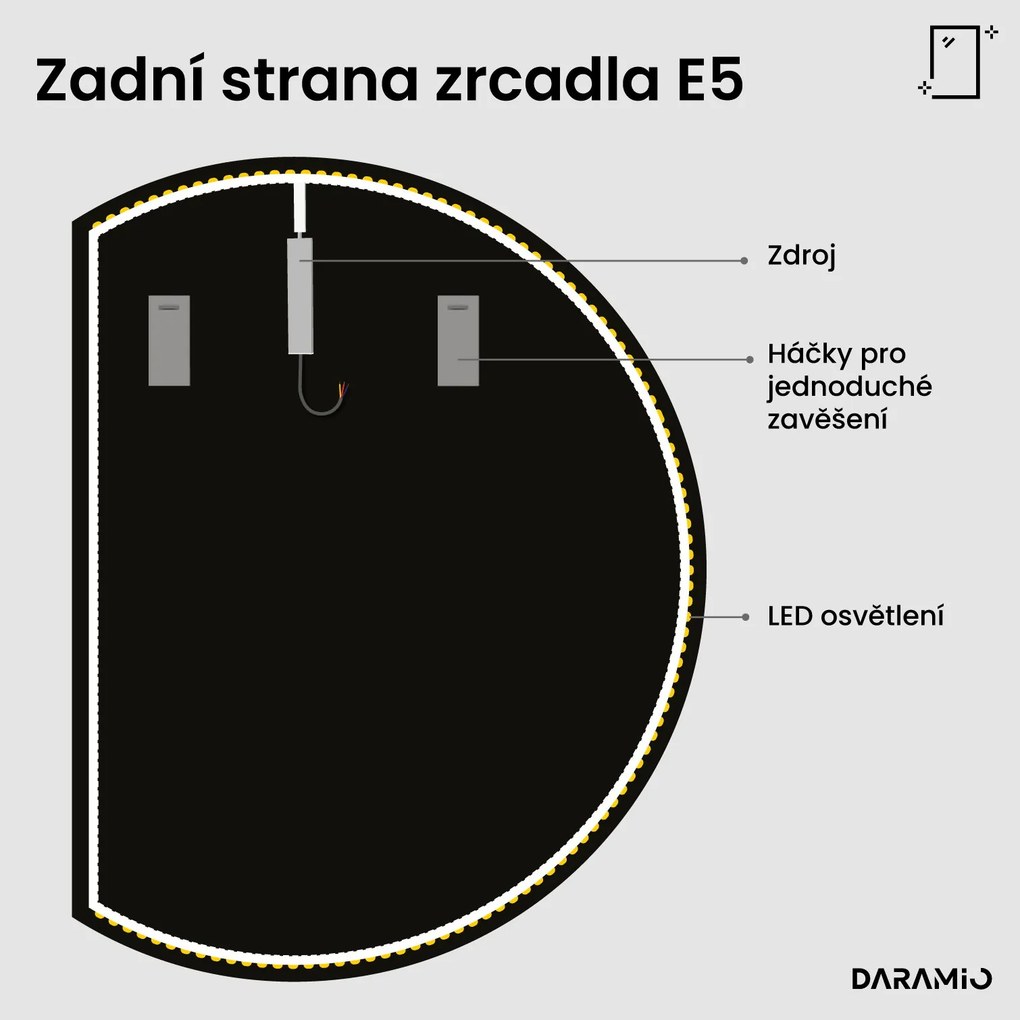 Půlkruhové zrcadlo do koupelny s LED osvětlením E5