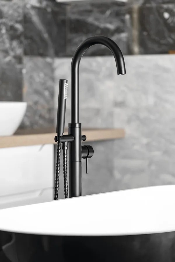 Aqualine Sapho, CETO vanová baterie s připojením do podlahy, 1175 mm, černá matná, BV357B