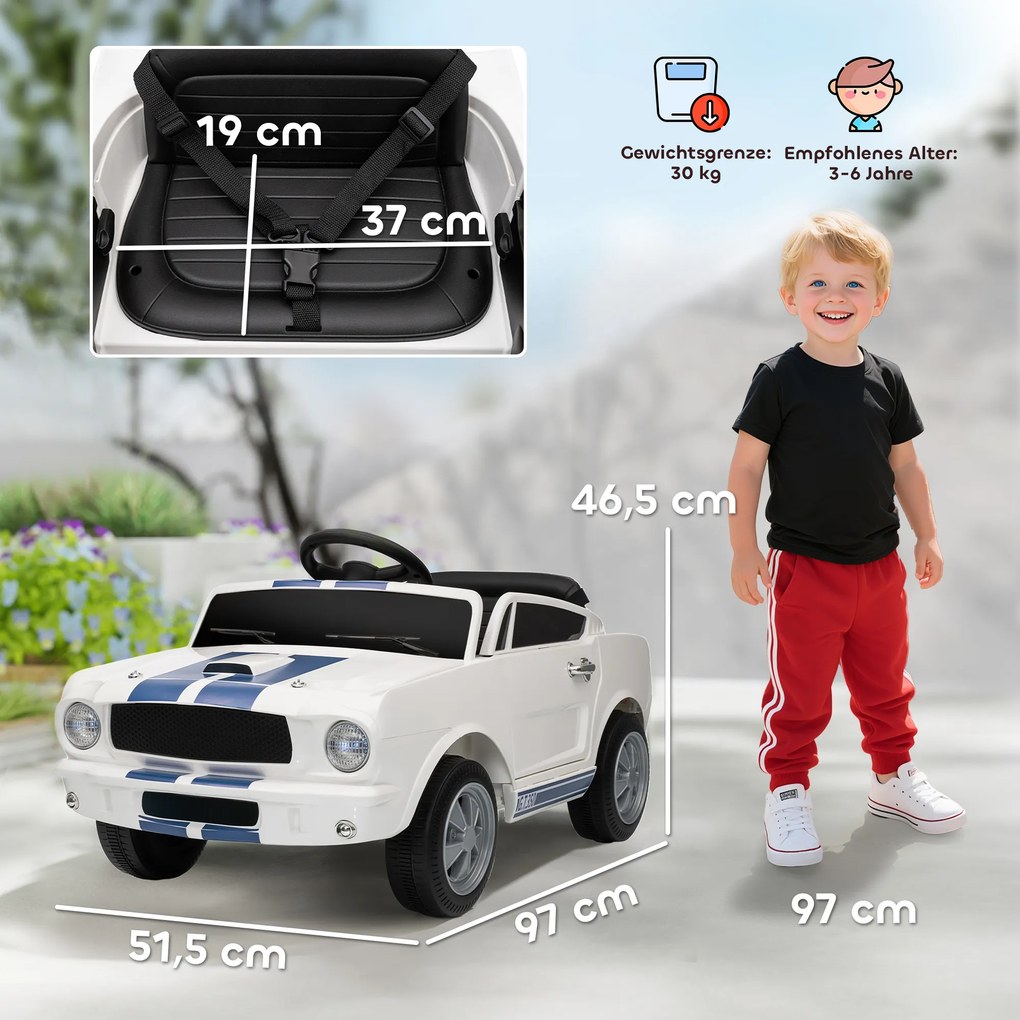 AIYAPLAY dětské elektrické auto 12V, dětské auto s 2,4 GHz dálkovým ovládáním, 2 motory, klakson, LED, hudba, bílá