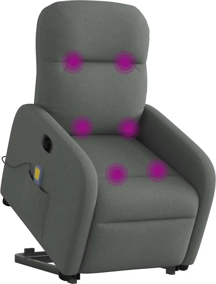 Elektrické zvedací masážní polohovací křeslo tmavě šedé textil 3303003