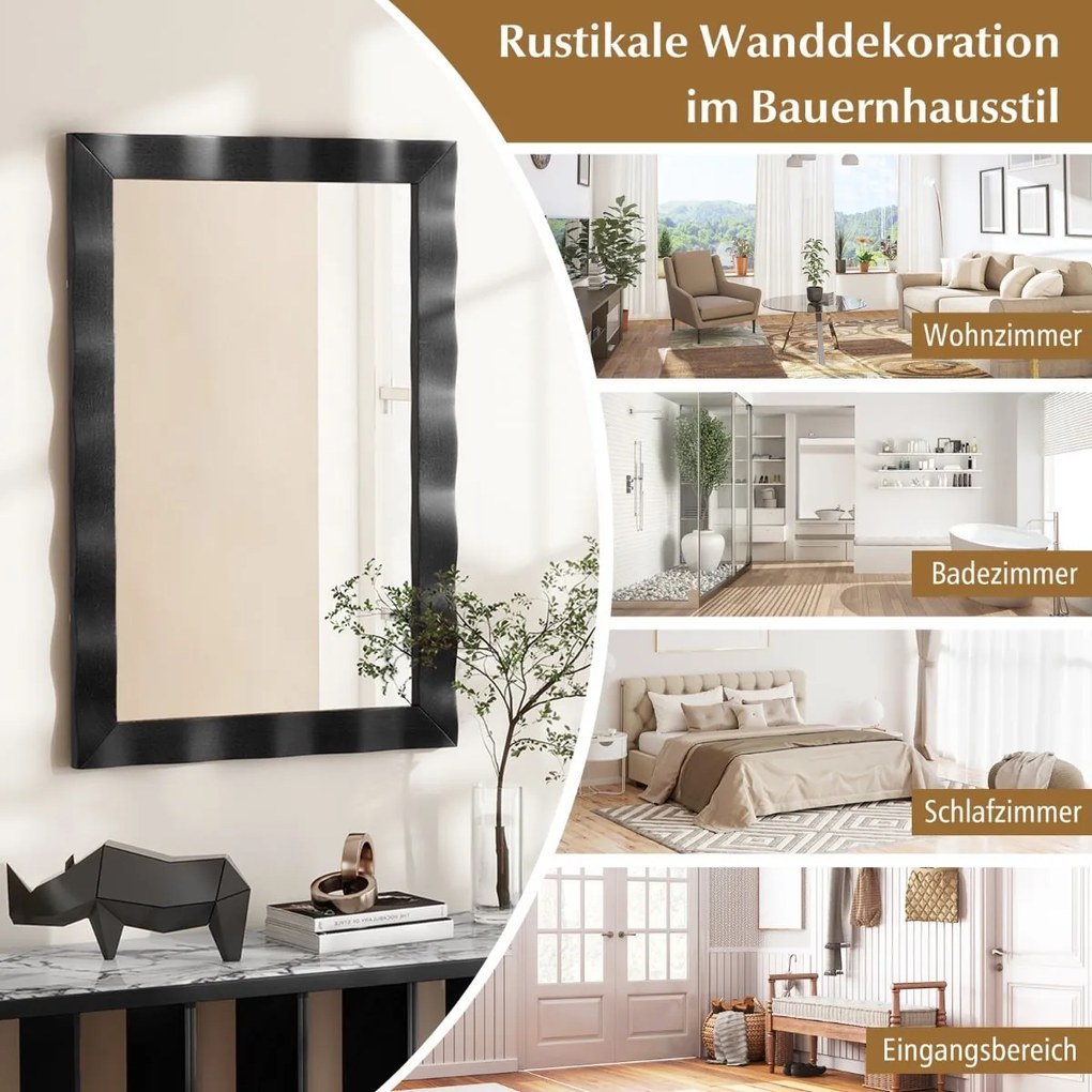 Costway Farmhouse Rubberwood Frame Dřevěné nástěnné zrcadlo Rustikální