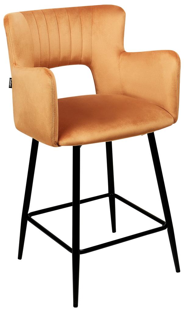 Sada 2 sametových barových židlí oranžové SANILAC Beliani