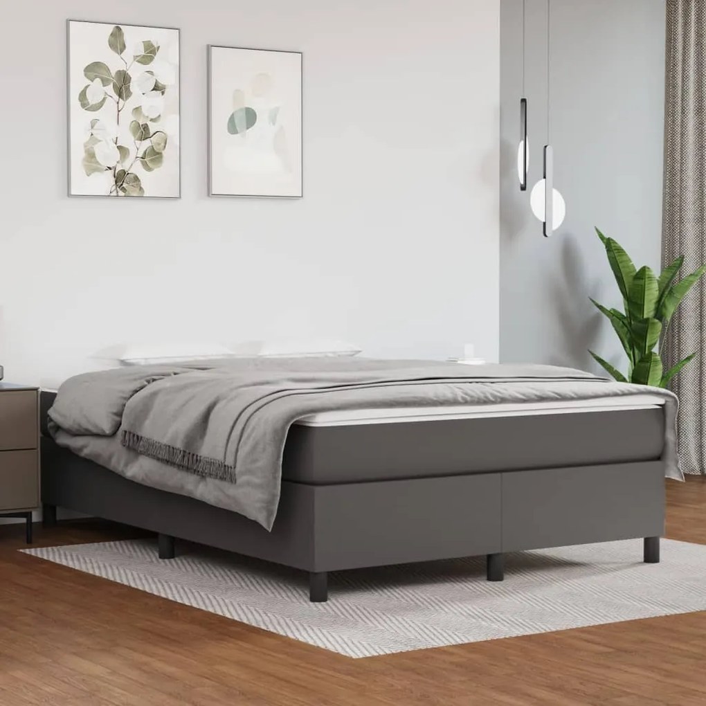 Box spring postel s matrací šedá 140 x 190 cm umělá kůže 3144606