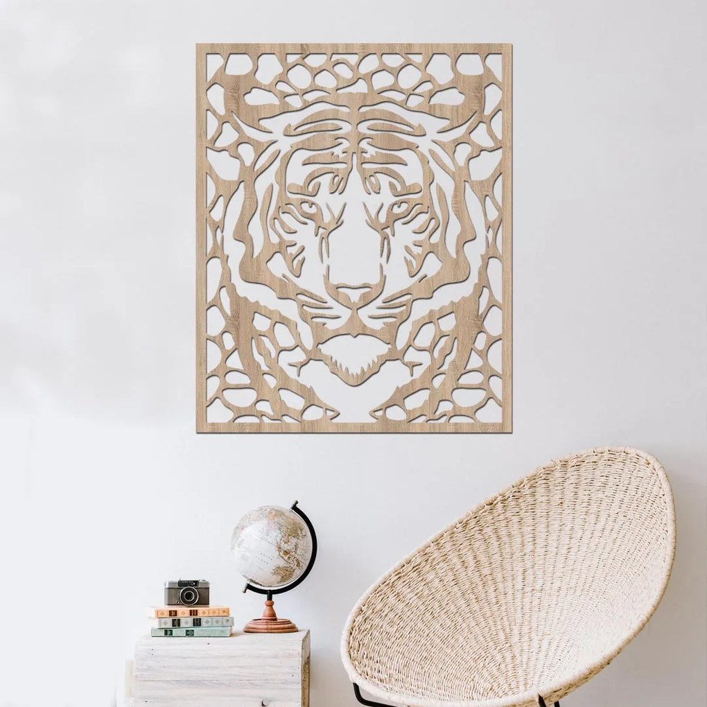 dřevo života Dřevěná dekorace na zeď TIGER Zvolte rozměr (cm): 60x74, Zvolte barvu dekoru: Javor