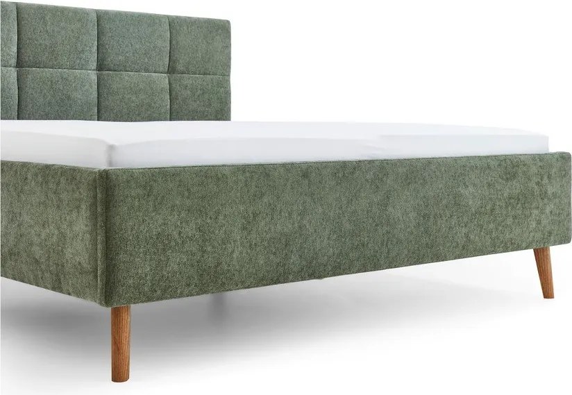 Khaki čalouněná dvoulůžková postel s úložným prostorem s roštem 180x200 cm Nova – Meise Möbel