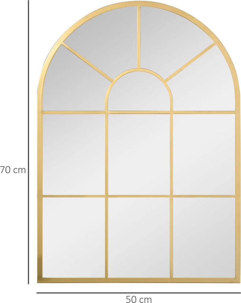 HOMCOM Nástěnné zrcadlo 70x50cm Zrcadlo do okna s kovovým rámem Závěsné zrcadlo do předsíně a dekorace Celoplošné zrcadlo ve zlaté barvě