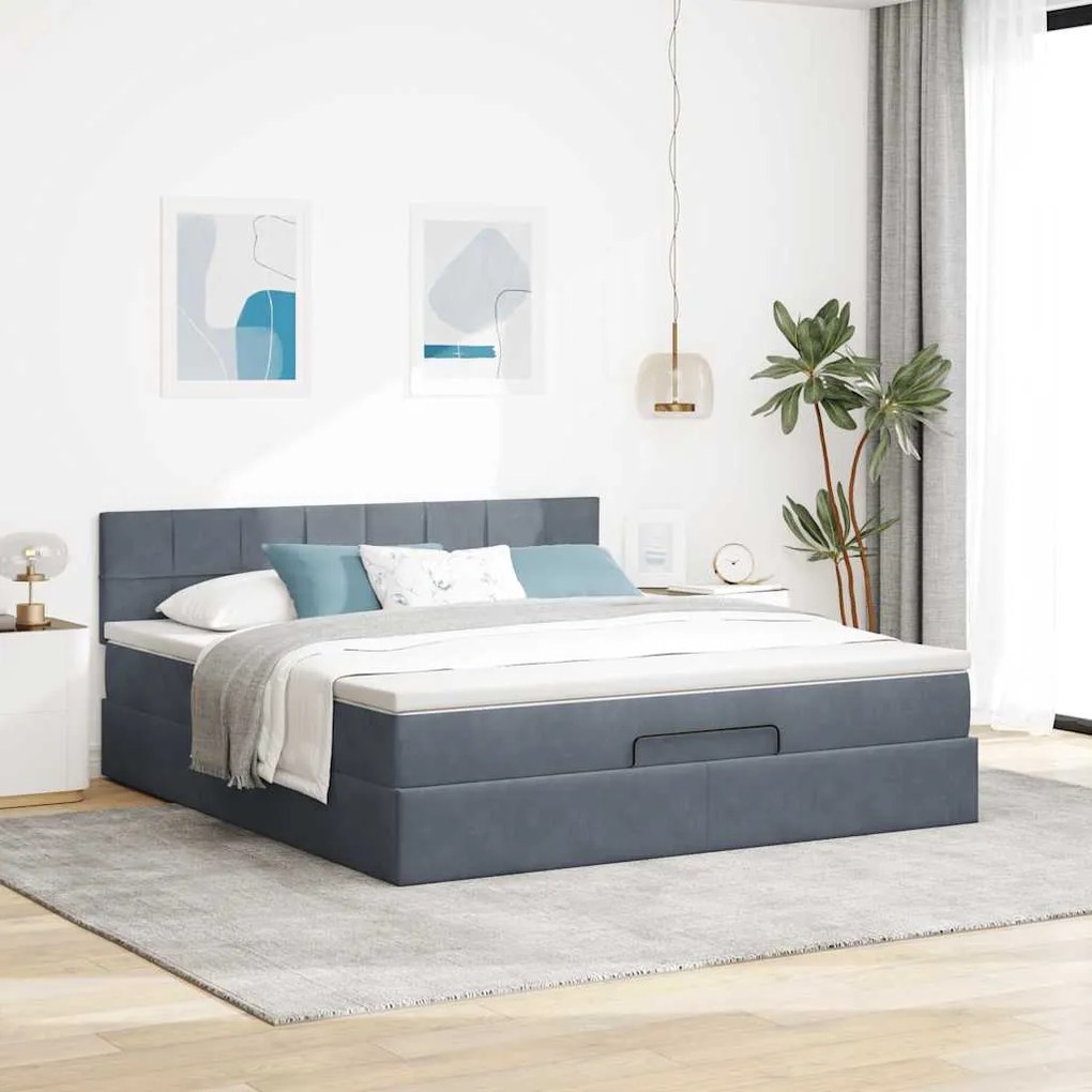 Osmanský rám postele s matrací tmavě šedá 180x200cm samet 3312639