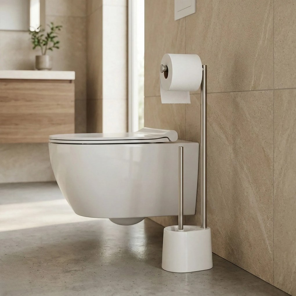 Stojan na toaletní papír a WC štětku STILK, bílý, 63 cm