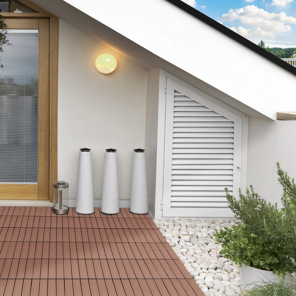 Outsunny Sada 11 kusů venkovních dlaždic 30x30 cm 1 m² Zahradní exteriérové podlahy Nelučící a voděodolné Snadná instalace pro zahradní terasu a balk…
