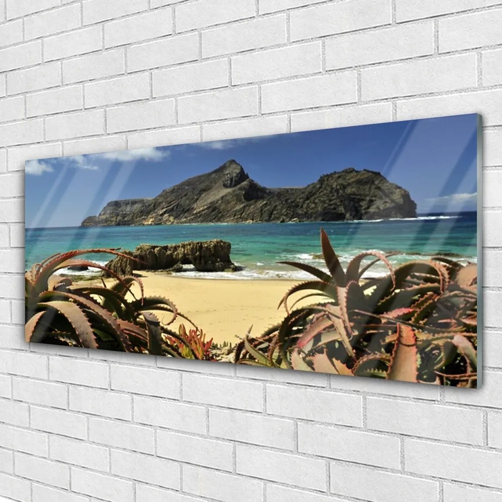 akrylový obraz Pláž Moře Skála Krajina 125x50 cm