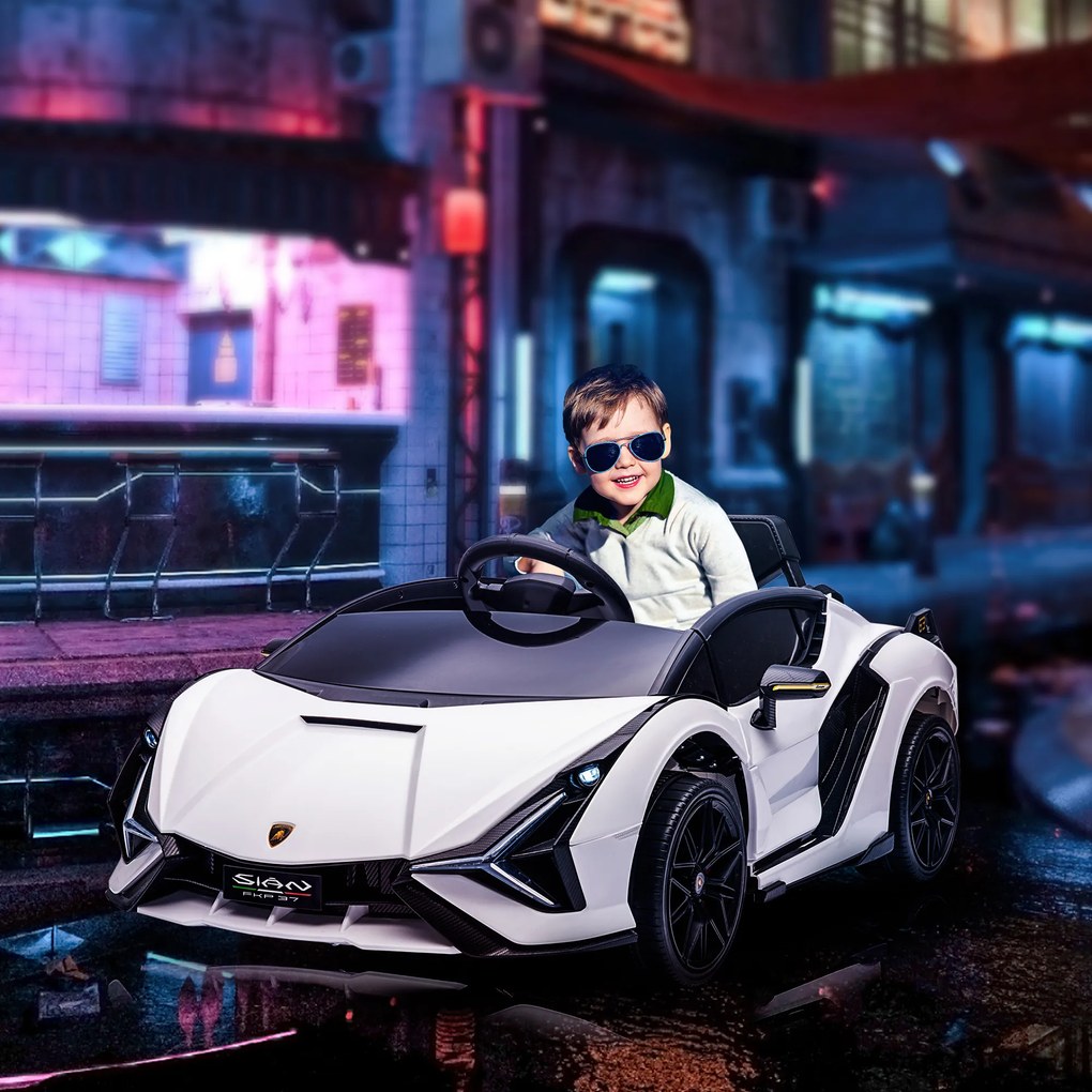 Dětské autíčko HOMCOM Lamborghini, s dálkovým ovládáním, 3 rychlosti, bezpečnostní pásy, hudební (MP3/USB) světlo, nosnost 25 kg, pro 37-60 měsíců, b…