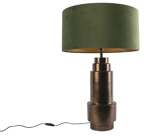 Stolní lampa v art deco stylu bronzová s sametovým stínidlem zelená se zlatem 50 cm - Bruut