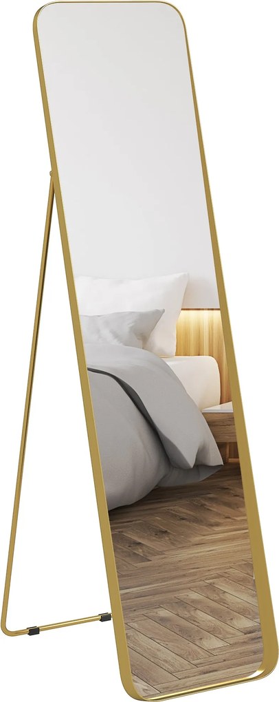 HOMCOM Zrcadlo na celé tělo 160 x 40 cm Slimming stojací zrcadlo s kovovým rámem a nerozbitným sklem, zrcadlo do obývacího pokoje, ložnice, chodby, Zl